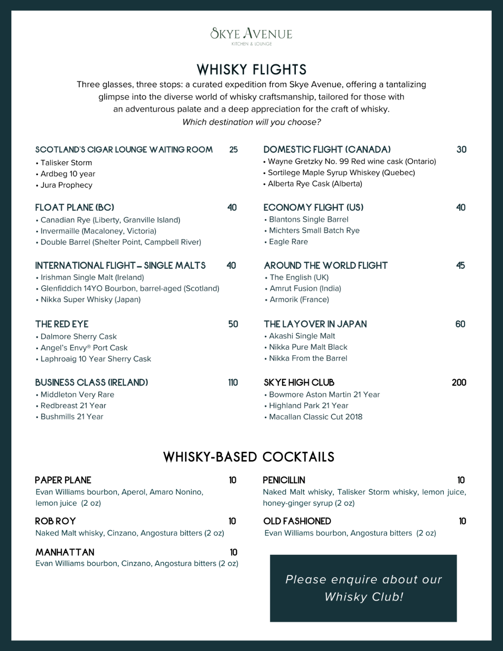 Skye Avenue | Best Whiskey Lounge Upscale Restaurant in Surrey, BC